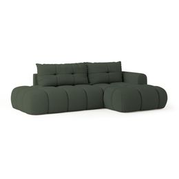ECKSOFA FLUMA R-S Gr&uuml;n Boucle-Stoff mit Schlaffunktion
