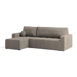 ECKSOFA VOLIRA Beige Pl&uuml;sch-Stoff mit Schlaffunktion