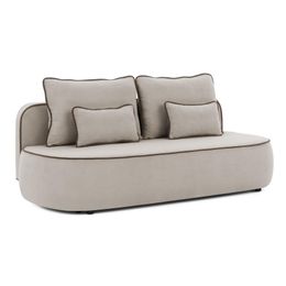KINDERSOFA Vero im modernen und abgerundeten Design mit Schlaffunktion und Bettkasten aus Taupe Pl&uuml;schstoff mit brauner Paspel