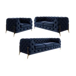 SITZGARNITUR 3+2+1 Chesterfield Lexi Marineblau Samt