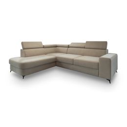 ECKSOFA ALVORO L-S Beige Velours-Stoff mit Schlaffunktion