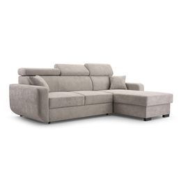 ECKSOFA CASTELLO Beige Pl&uuml;sch-Stoff mit Schlaffunktion