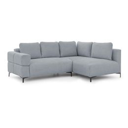 ECKSOFA Cardea in Bubble-Optik aus weichem Grau Strukturstoff mit hohem Sitzkomfort - Ottomane rechts