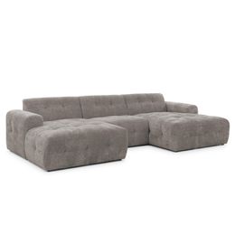 WOHNLANDSCHAFT Kozy im Bumpy-Design mit fester R&uuml;ckenlehne aus weichem Taupe Chenille-Stoff