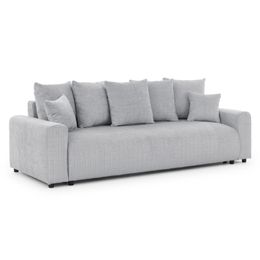 SCHLAFSOFA Calma mit Bettkasten im Bumpy-Design aus weichem Hellgrau Chenille-Stoff