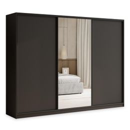 SCHWEBET&Uuml;RENSCHRANK TARI 235/205/58 cm 3-t&uuml;rig mit Spiegel und Schubladen Schwarz