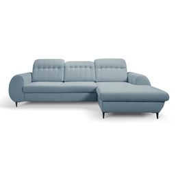 ECKSOFA PURO R-S Blau Pl&uuml;sch-Stoff mit Schlaffunktion