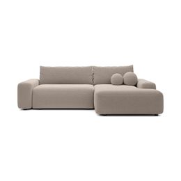 ECKSOFA RUOTA Beige Boucle-Stoff mit Schlaffunktion