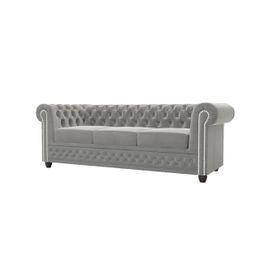 CHESTERFIELD-SOFA 3-Sitzer mit Schlaffunktion Nyx Grau Samt