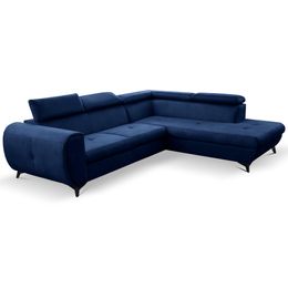 ECKSOFA MAGIA R-S Dunkelblau Pl&uuml;sch-Stoff mit Schlaffunktion