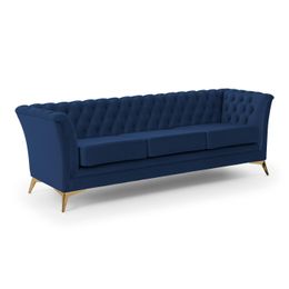 CHESTERFIELD-SOFA 3-sitzer Whitby Marineblau Samt mit goldenen F&uuml;&szlig;en