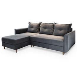 ECKSOFA PISAN R-S Grau Pl&uuml;sch-Stoff mit Schlaffunktion