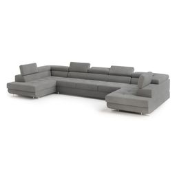 WOHNLANDSCHAFT ISOLANO Grau Velours-Stoff mit Schlaffunktion