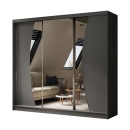 SCHWEBET&Uuml;RENSCHRANK VOCE 240/216/61 cm 3-t&uuml;rig mit Spiegel Grau