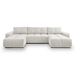 WOHNLANDSCHAFT DUCA U Creme Jersey mit Schlaffunktion