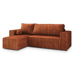 ECKSOFA RAVELO T Braun Kordstoff mit Schlaffunktion