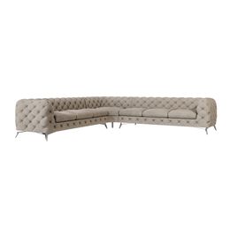 ECKSOFA Chesterfield Laura Dunkle Creme Samt