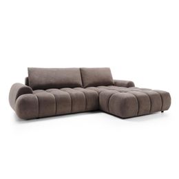 ECKSOFA GARDA Braun Pl&uuml;sch-Stoff mit Schlaffunktion