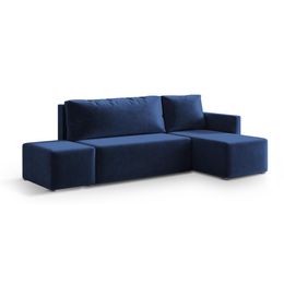 ECKSOFA VELOTTI R-S Blau Pl&uuml;sch-Stoff mit Schlaffunktion