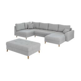 WOHNLANDSCHAFT inkl. Hocker Alma Hellgrau Cord