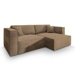 ECKSOFA NERIO M Beige Velours-Stoff mit Schlaffunktion