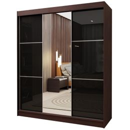 SCHWEBET&Uuml;RENSCHRANK VITALE 180/216/61 cm 3-t&uuml;rig mit Spiegel Wengefarben