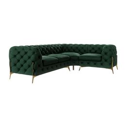ECKSOFA Chesterfield Lexi Flasche Gr&uuml;n Samt, Ottomane rechts