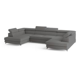 WOHNLANDSCHAFT VINTESSA Grau Boucle-Stoff mit Schlaffunktion