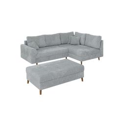 ECKSOFA inkl. Hocker Sigurd Hellgrau Chenille - Ottomane rechts