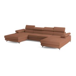 WOHNLANDSCHAFT DETTI Kupferfarben Boucle-Stoff mit Schlaffunktion