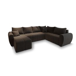 WOHNLANDSCHAFT MADISON XL R-S Braun D&uuml;nner Stoff mit Schlaffunktion