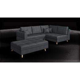 ECKSOFA MIT HOCKER Lorine Mikrofaser Anthrazit