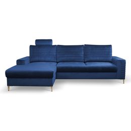 ECKSOFA GRIFO L-S Blau Velours-Stoff mit Schlaffunktion