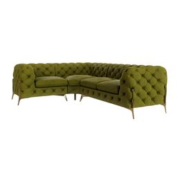 ECKSOFA Chesterfield Lexi Olive Samt, Ottomane links
