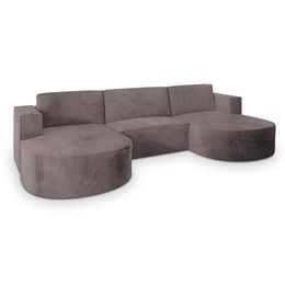 WOHNLANDSCHAFT VEZZO M Lila Velours-Stoff mit Schlaffunktion