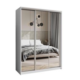 SCHWEBET&Uuml;RENSCHRANK RIEN 150/205/60 cm 3-t&uuml;rig mit Spiegel Wei&szlig;