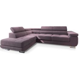 ECKSOFA SELVA L-S Lila Velours-Stoff mit Schlaffunktion