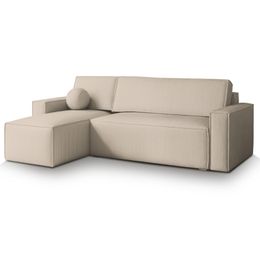 ECKSOFA RAVELO P Creme Kordstoff mit Schlaffunktion