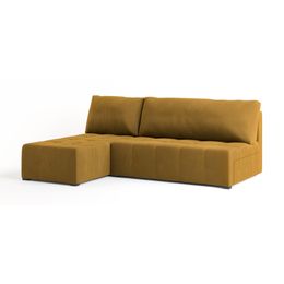 ECKSOFA DOMIRA Gelb Pl&uuml;sch-Stoff mit Schlaffunktion