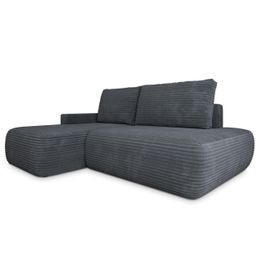 ECKSOFA AVINI T L-S Grau Kordstoff mit Schlaffunktion