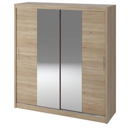 SCHWEBET&Uuml;RENSCHRANK LUIGI 200/215/60 cm 2-t&uuml;rig mit Spiegel Sonoma Eiche
