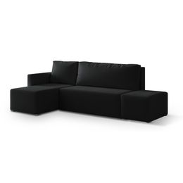 ECKSOFA VELOTTI L-S Schwarz Boucle-Stoff mit Schlaffunktion