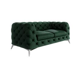 CHESTERFIELD-SOFA 2-Sitzer Laura Flasche Gr&uuml;n Samt