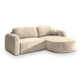 ECKSOFA AMILIA M R-S Creme Velours-Stoff mit Schlaffunktion