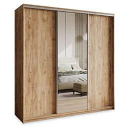 SCHWEBET&Uuml;RENSCHRANK TAVI 180/205/60 cm 3-t&uuml;rig mit Spiegel und Schubladen Craft Eiche Gold