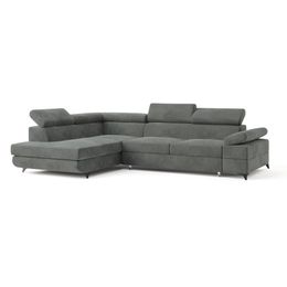 ECKSOFA FAVIEN L-S Grau Velours-Stoff mit Schlaffunktion