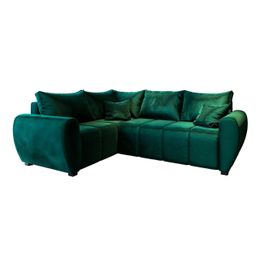 ECKSOFA MADISON L L-S Gr&uuml;n Pl&uuml;sch-Stoff mit Schlaffunktion