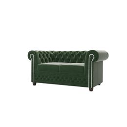 CHESTERFIELD-SOFA 2-Sitzer Nyx Flasche gr&uuml;n Samt