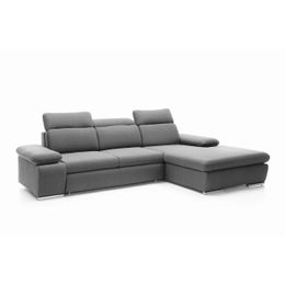 ECKSOFA GUIDO Grau Velours-Stoff mit Schlaffunktion