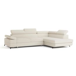 ECKSOFA FAVIEN R-S Creme Boucle-Stoff mit Schlaffunktion